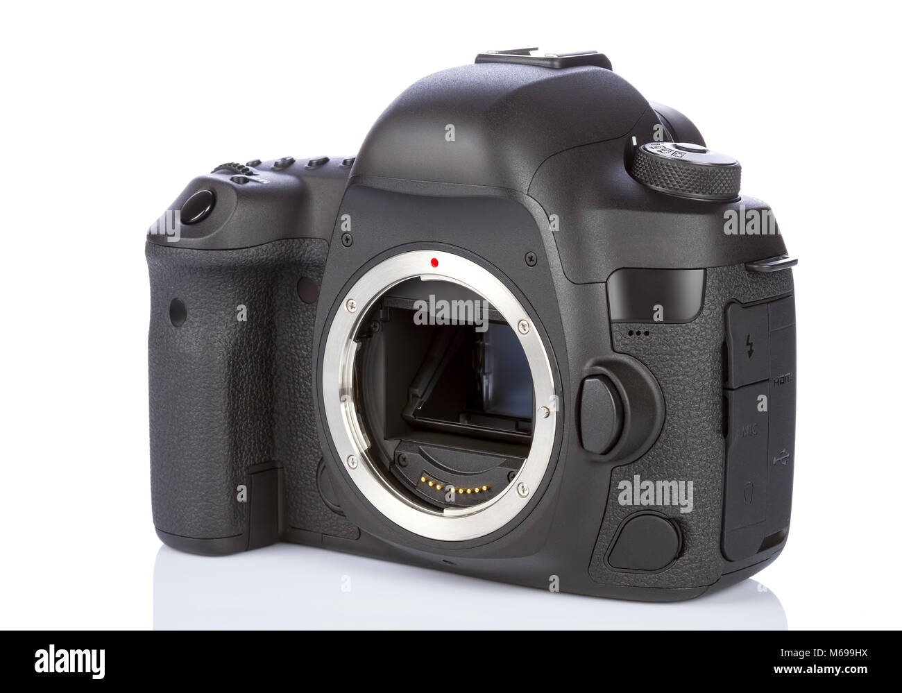 Dslr camera on white glass background Stock Photo - Alamy