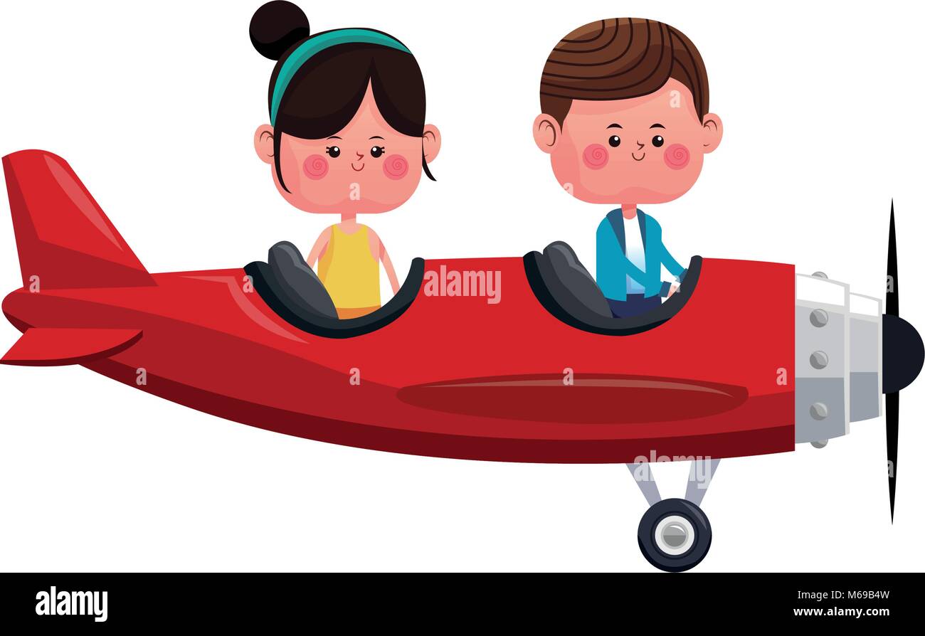 Cute kids flying an airplane cartoon Stock Vector Image & Art - Alamy