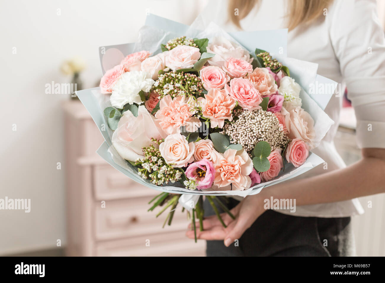 bouquet of delicate pastel color. beautiful luxury bunch of mixed ...