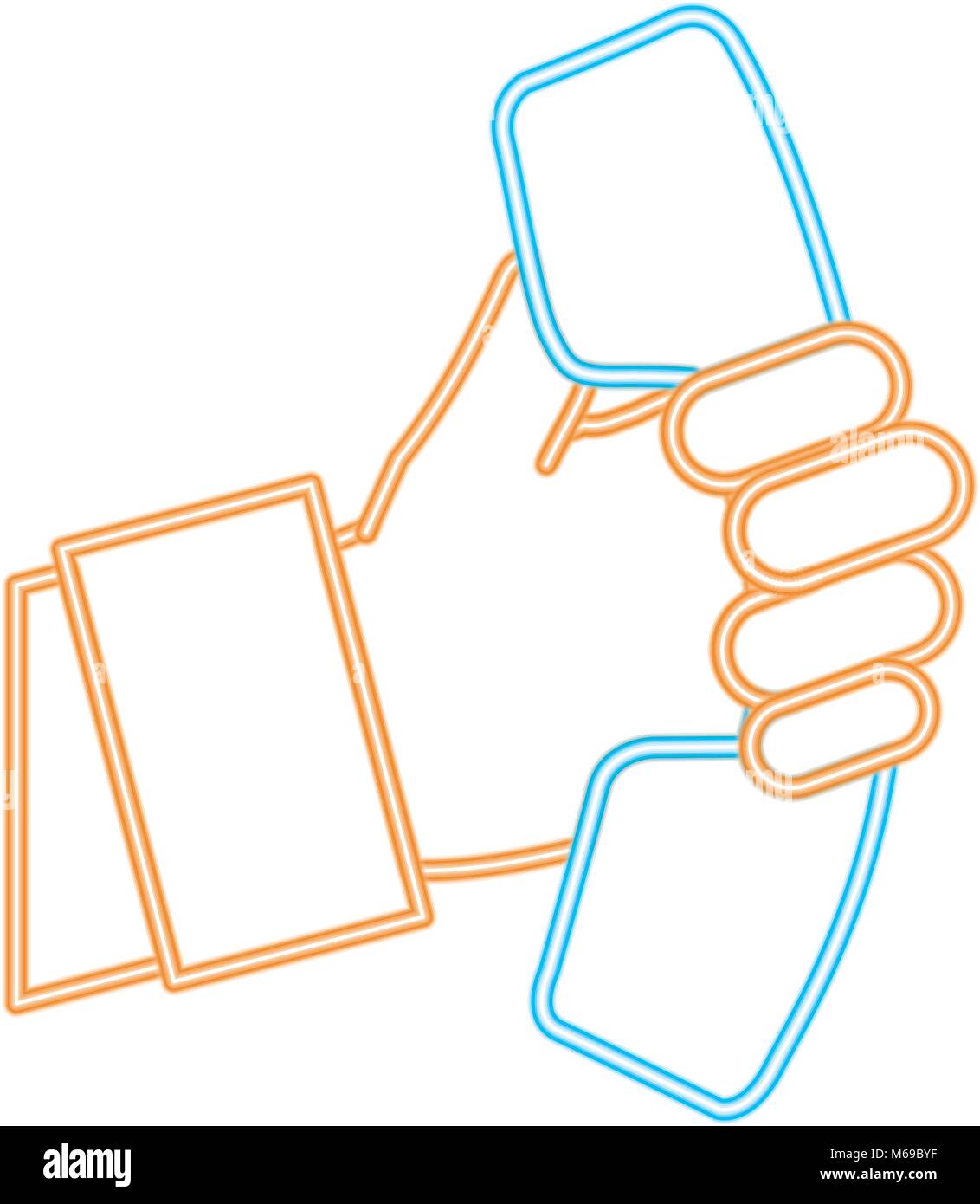 neon line man hand with telephone communication technology Stock Vector ...