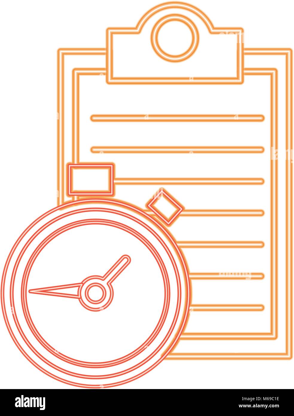 neon line check list document with chronometer time Stock Vector Image ...