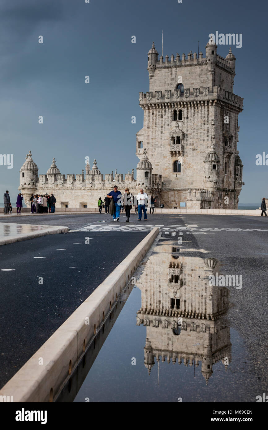 LISBON, PORTUGAL - unknown people at Belem Tower, 1515-1521, by ...