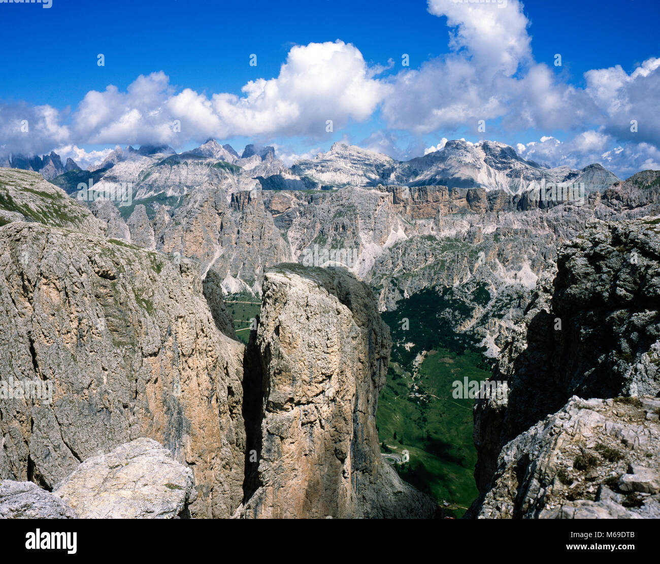 View from the Sella Gruppe at head of the Val Setus including the Tor ...