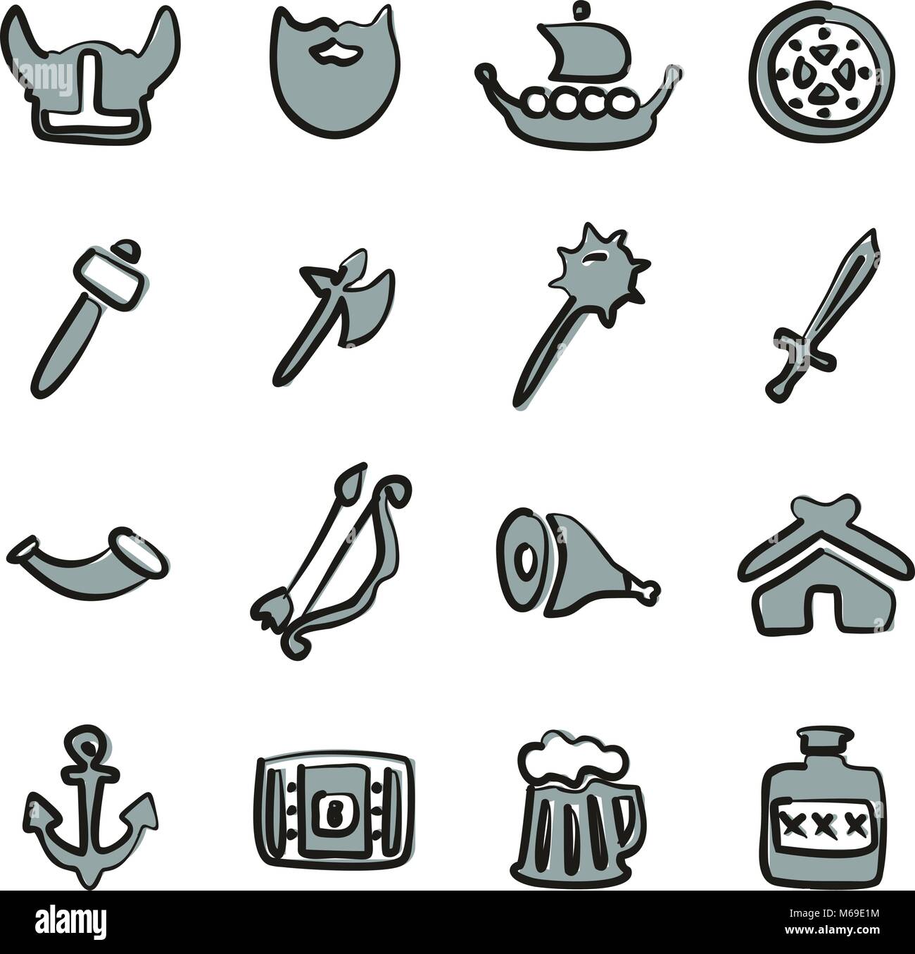 Viking Icons Freehand 2 Color Stock Vector Image & Art - Alamy