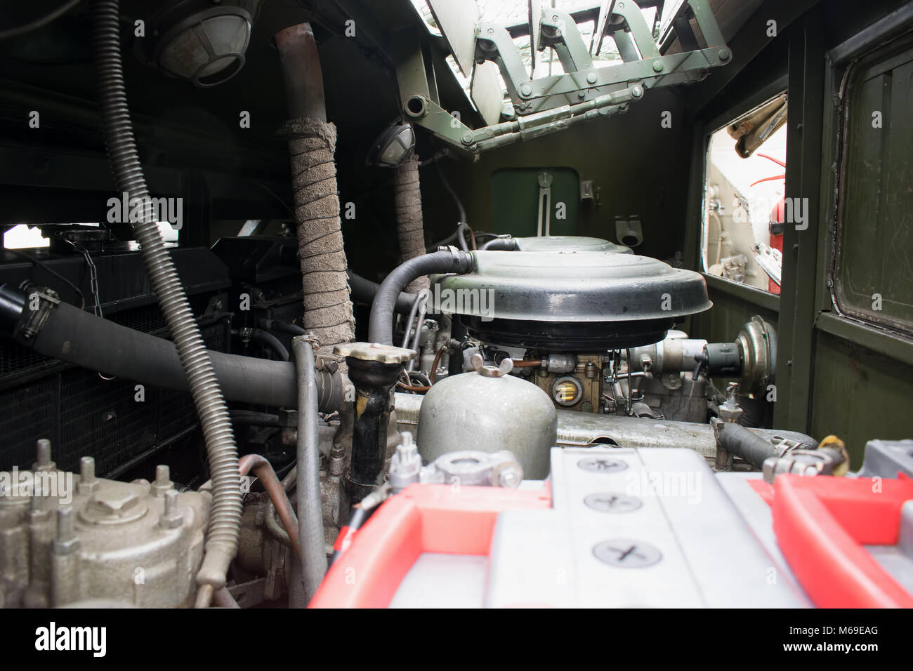 Armored vehicle engine closeup view while being maintenanced Stock ...
