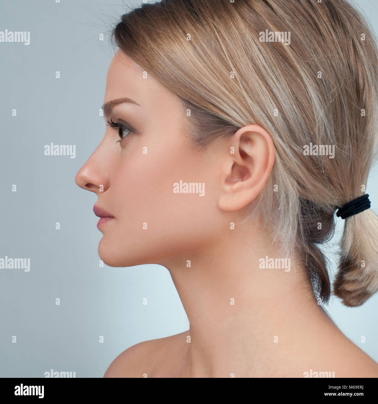 Portrait of female profile face. Plastic surgery. Anti-aging treatment ...