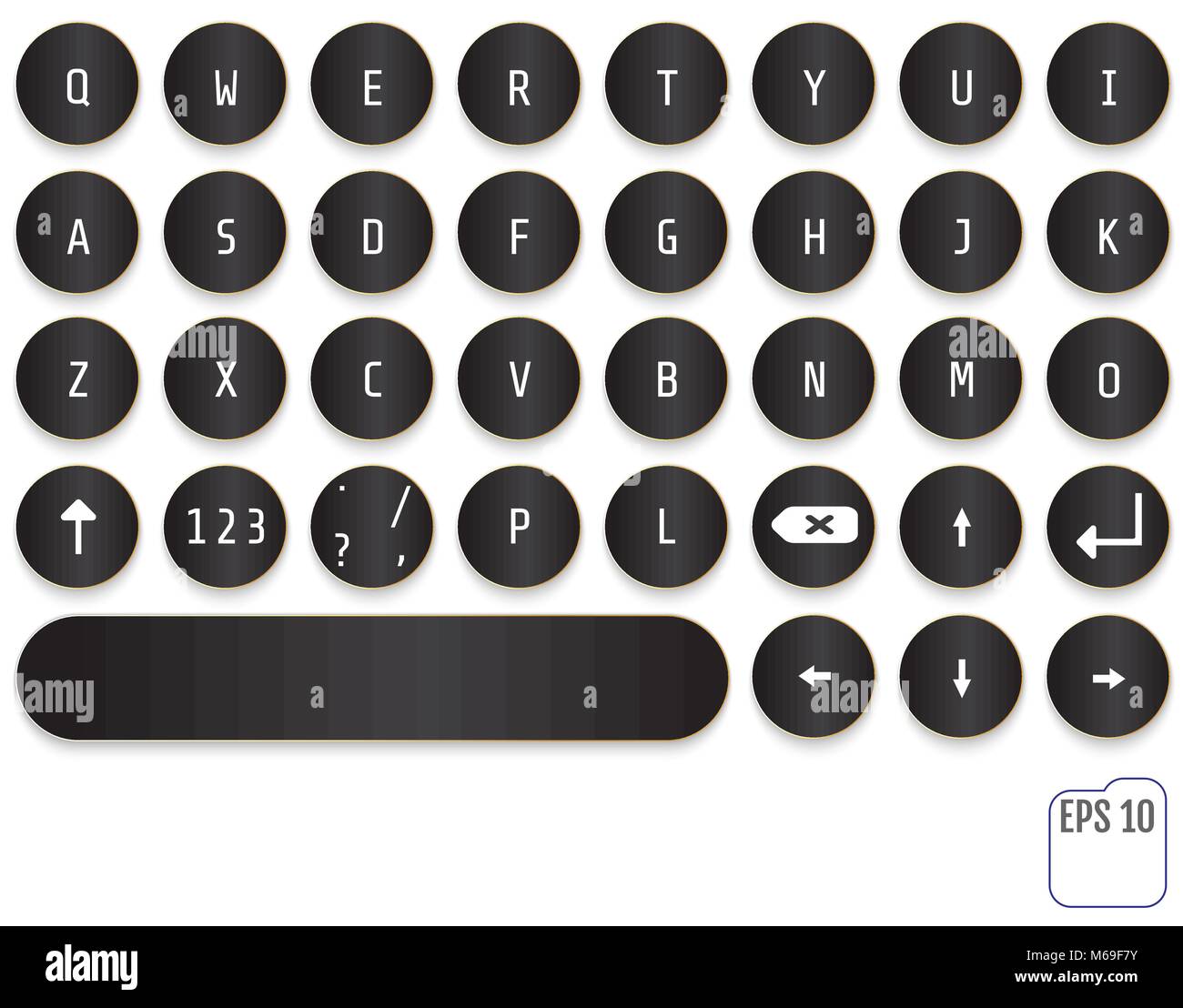 Black Modern keyboard design. Fashionable retro concept. Round keys ...