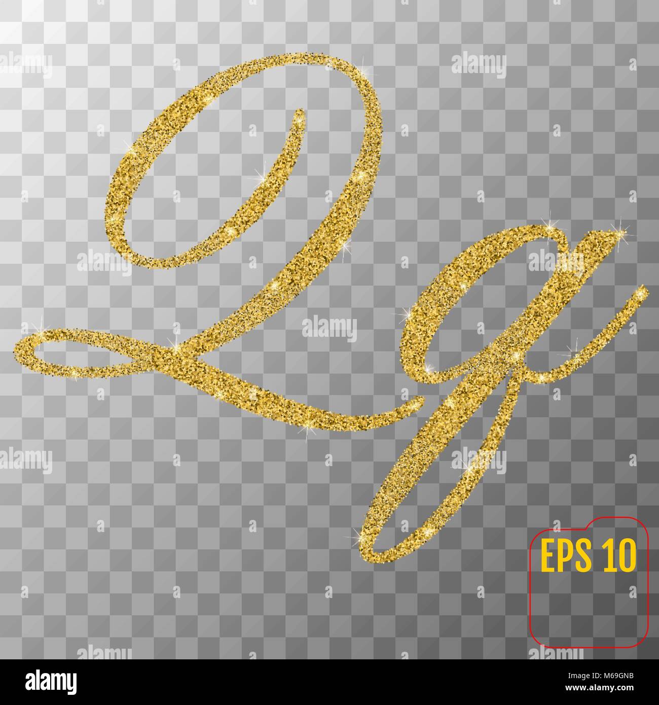Gold glitter powder letter Q in hand painted style on transparent ...