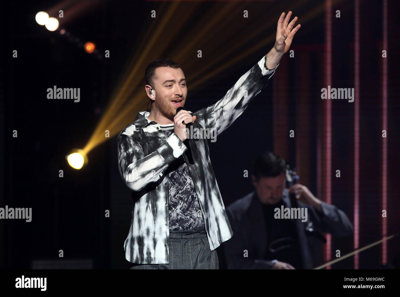 Sam Smith on stage during The Global Awards, a brand new awards show ...