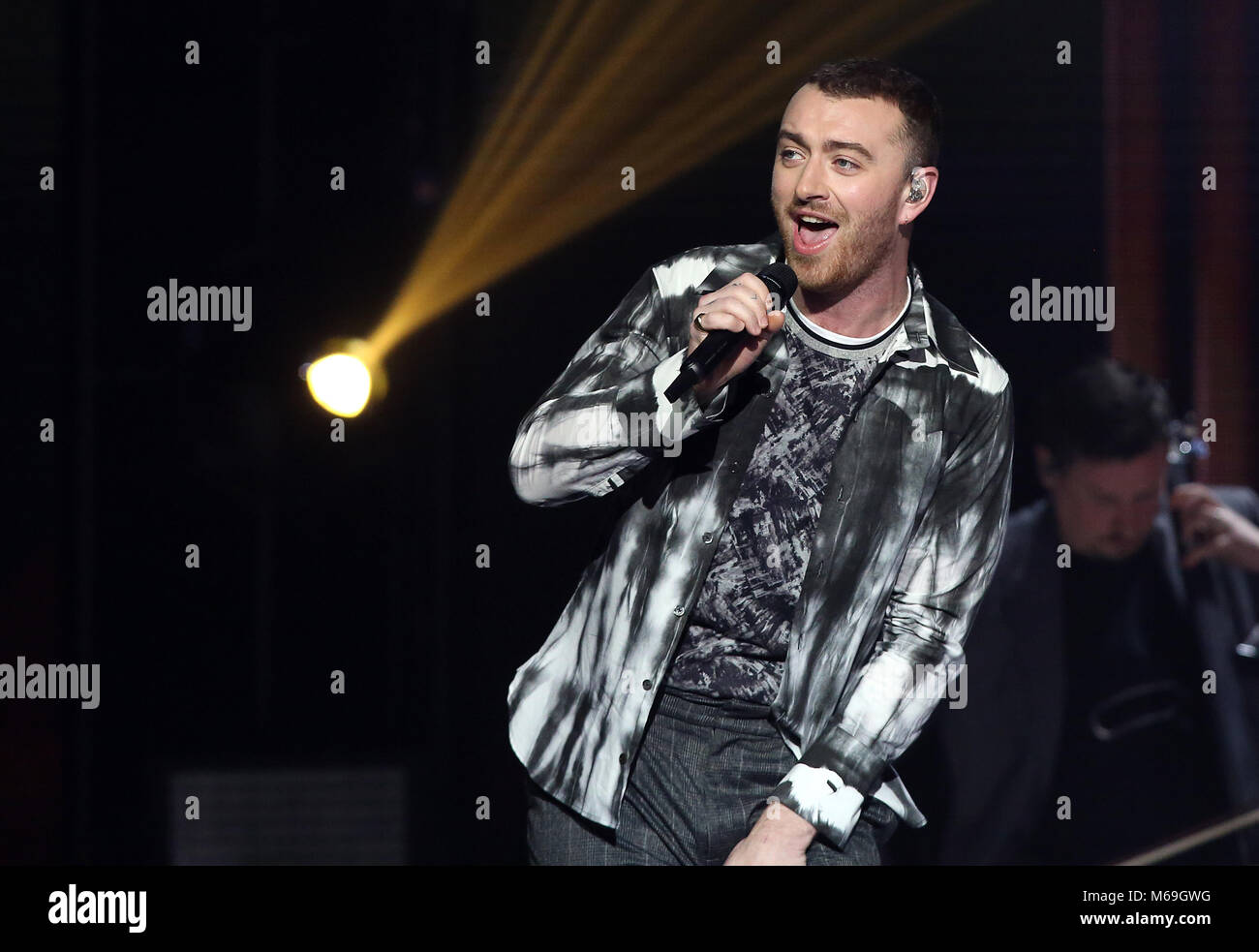 Sam Smith on stage during The Global Awards, a brand new awards show ...