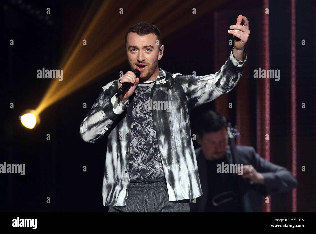 Sam Smith on stage during The Global Awards, a brand new awards show ...