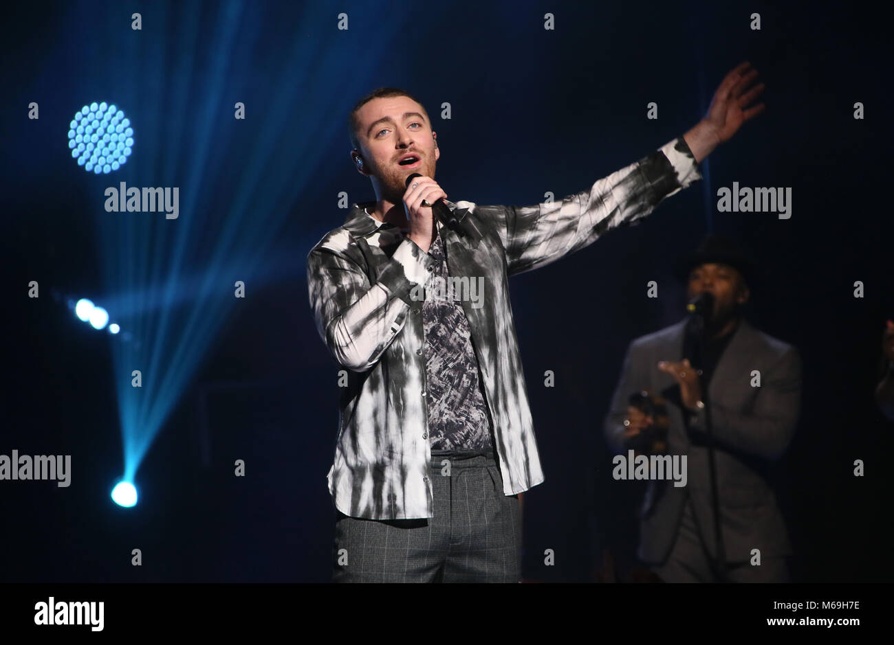 Sam Smith performs on stage at The Global Awards, a brand new awards ...
