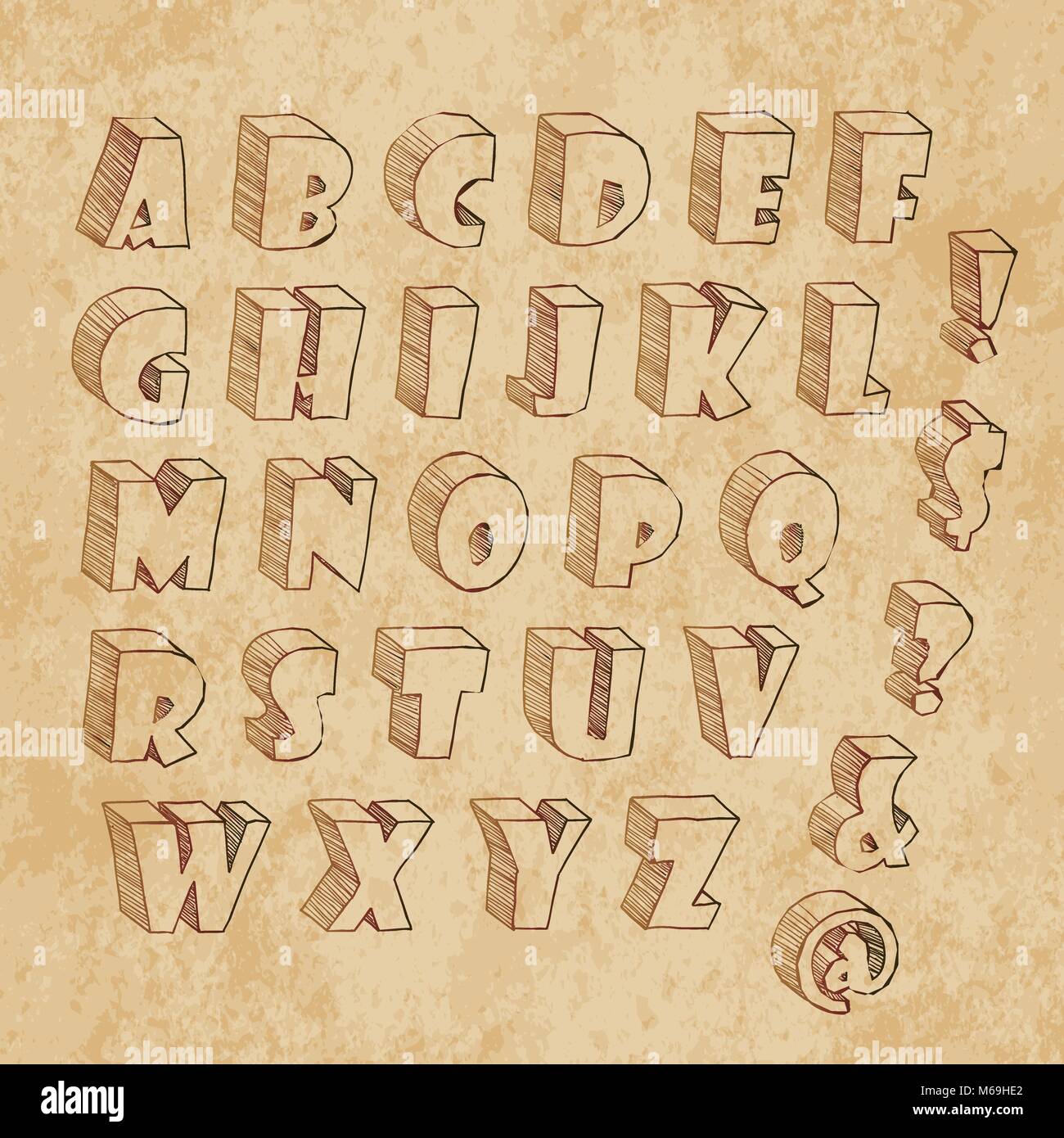3D cartoon hand drawn style letters typographic in retro vintage brown ...