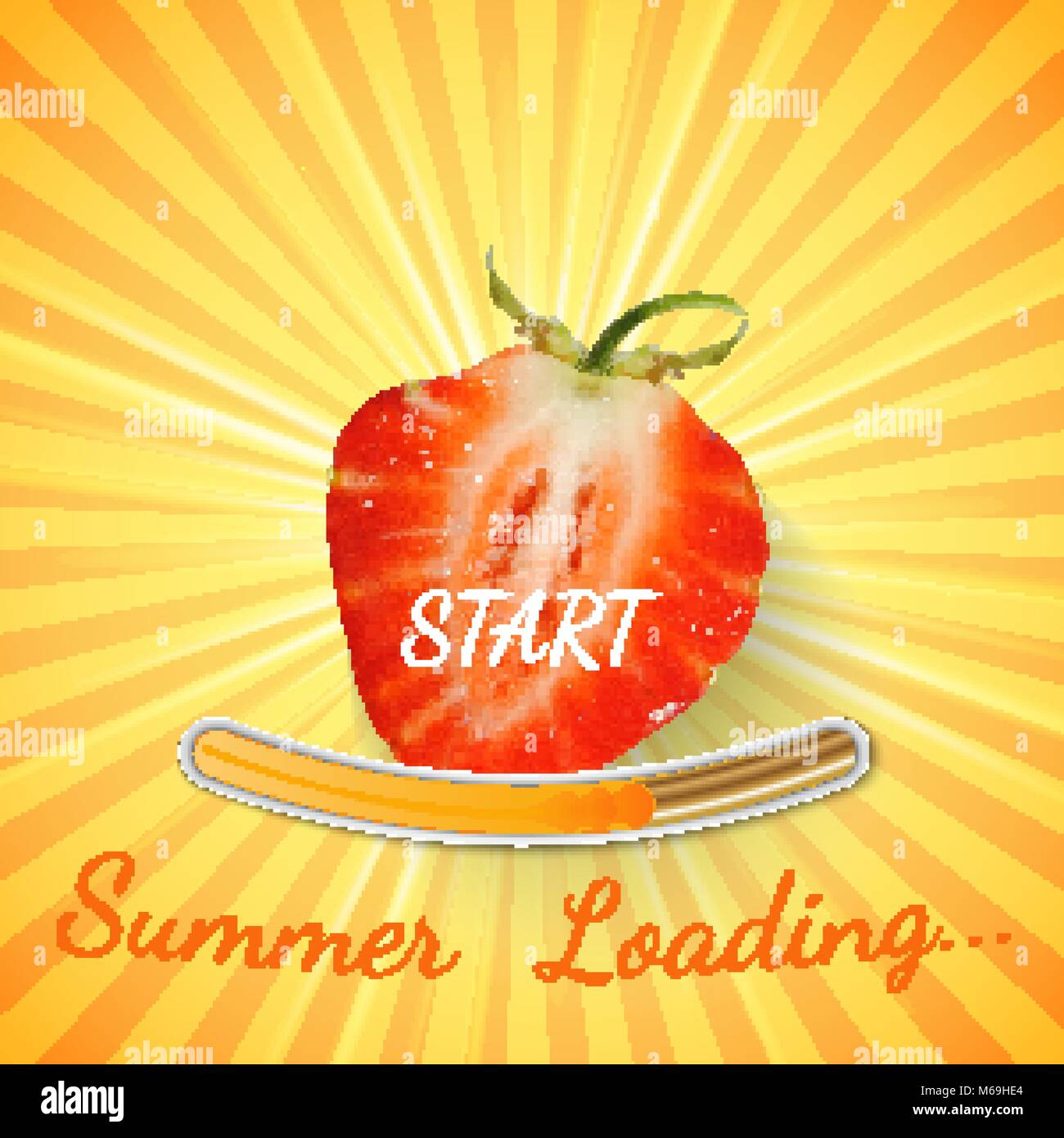 Strawberry. Summer loading bar Strawberry background with sun rays and ...