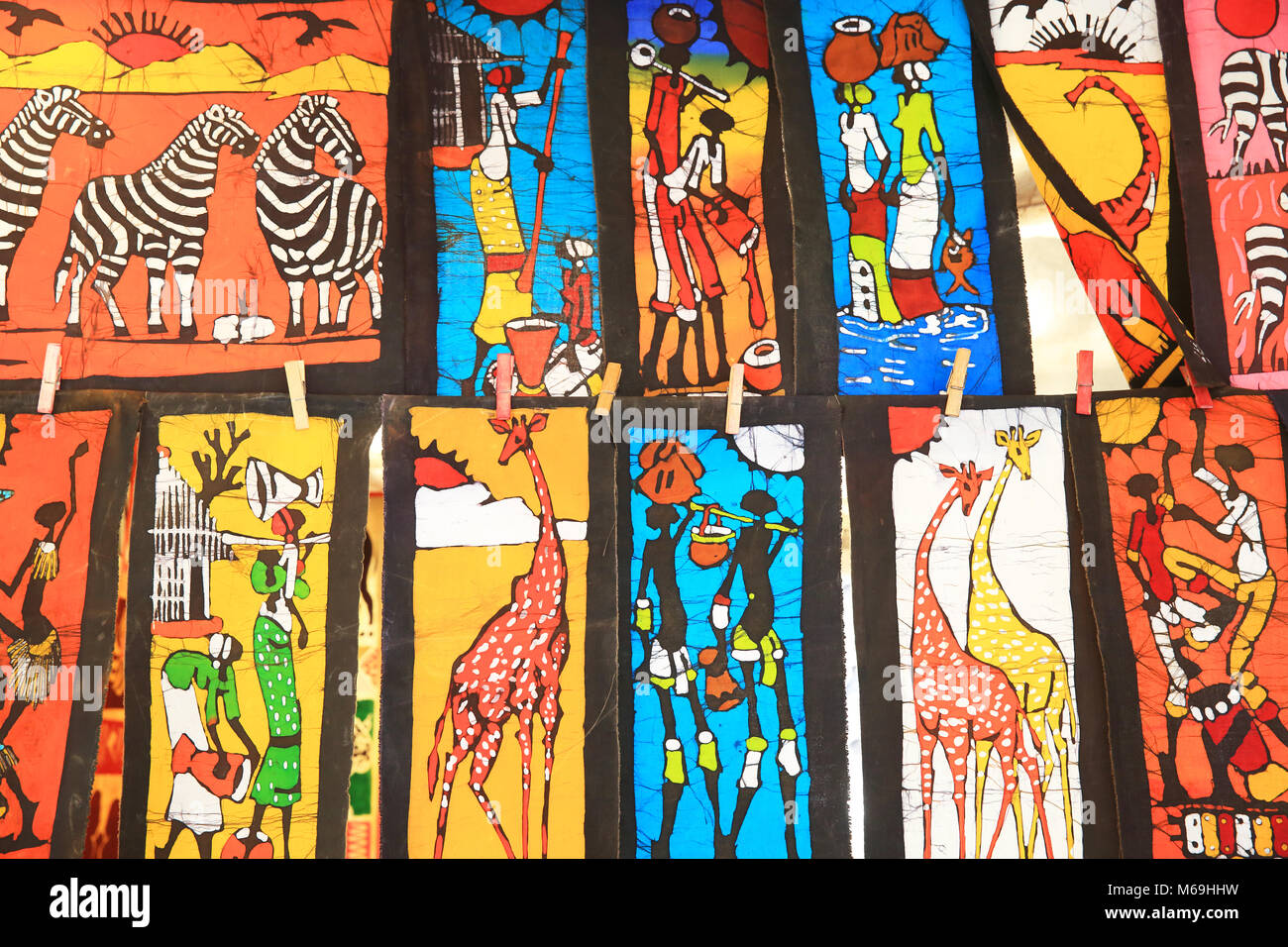 Stalls selling African handicrafts on lively Greenmarket, an historical ...