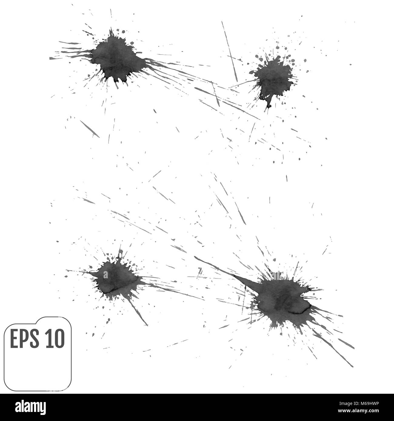 Set of gray splash on white background. Grunge ink blots and drops ...