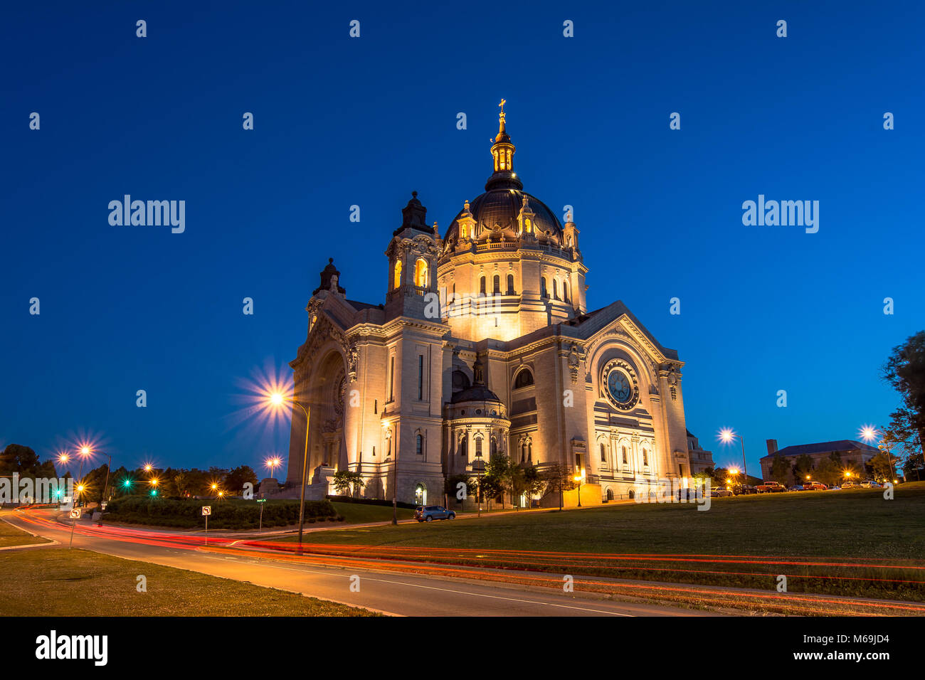 Night lights at St. Paul Cathedral, St. Paul, Minnesota, USA Stock ...