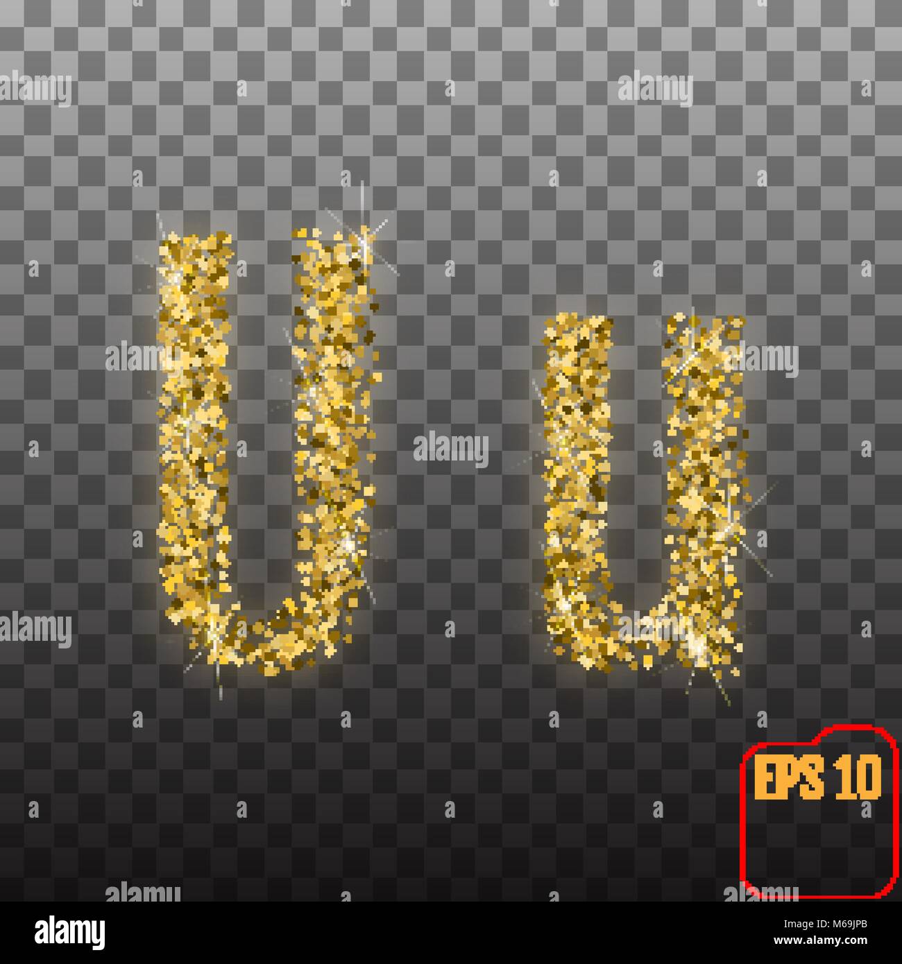 Vector Alphabet. Gold letter U on transparent background. Gold alphabet ...