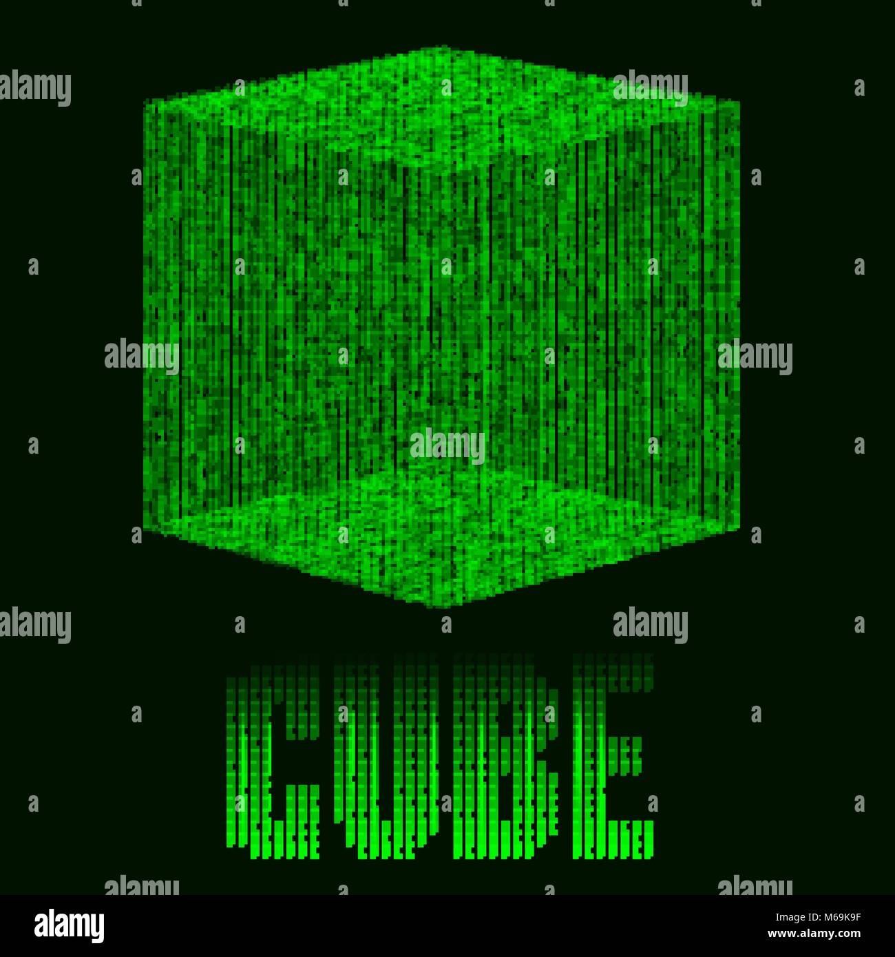 Abstract futuristic green background with cube in matrix style Stock ...
