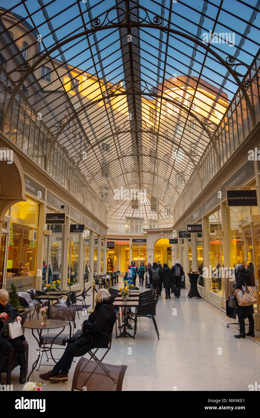 Shopping gallery with shops and restaurants. Old town, historic center ...