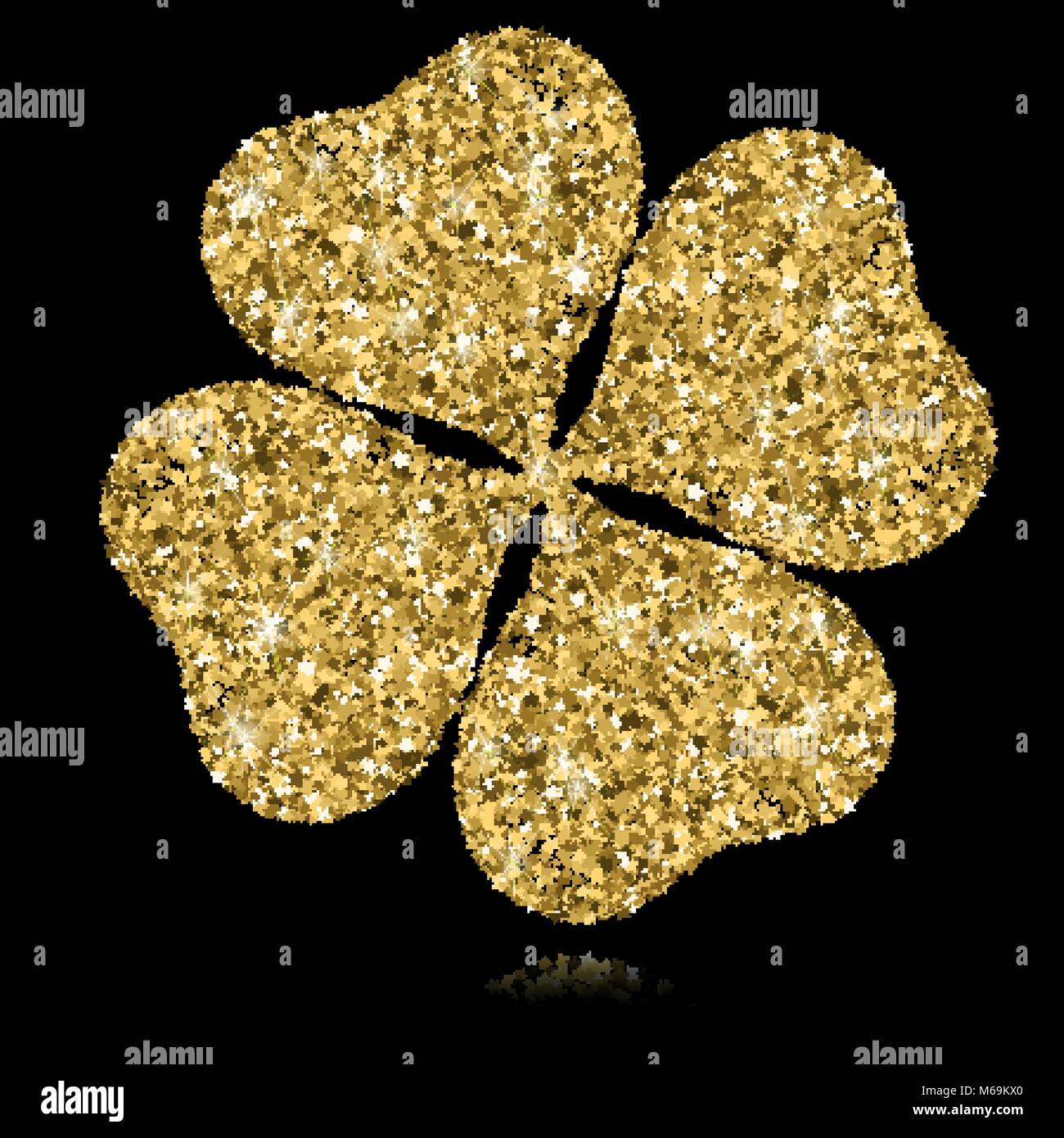 Gold Clover on Black Backgound. Vector Illustration. Star Confetti ...