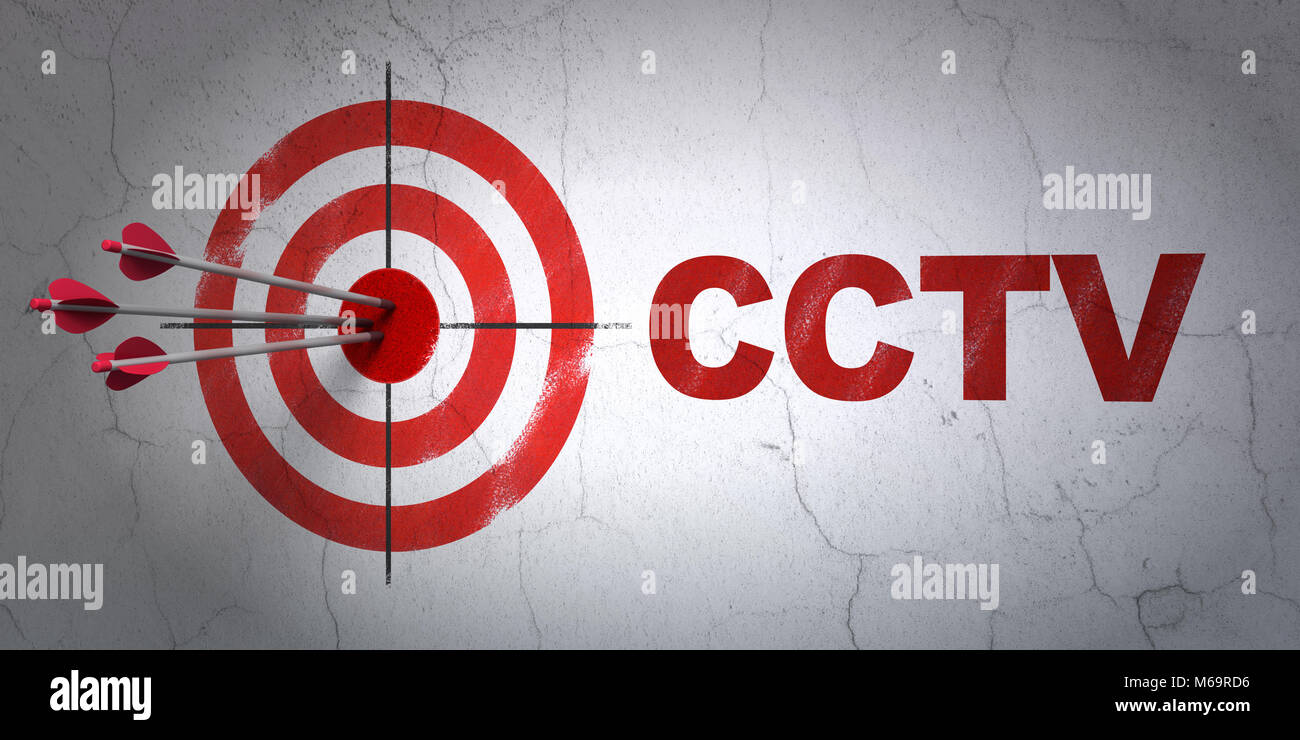 Privacy concept: target and CCTV on wall background Stock Photo - Alamy