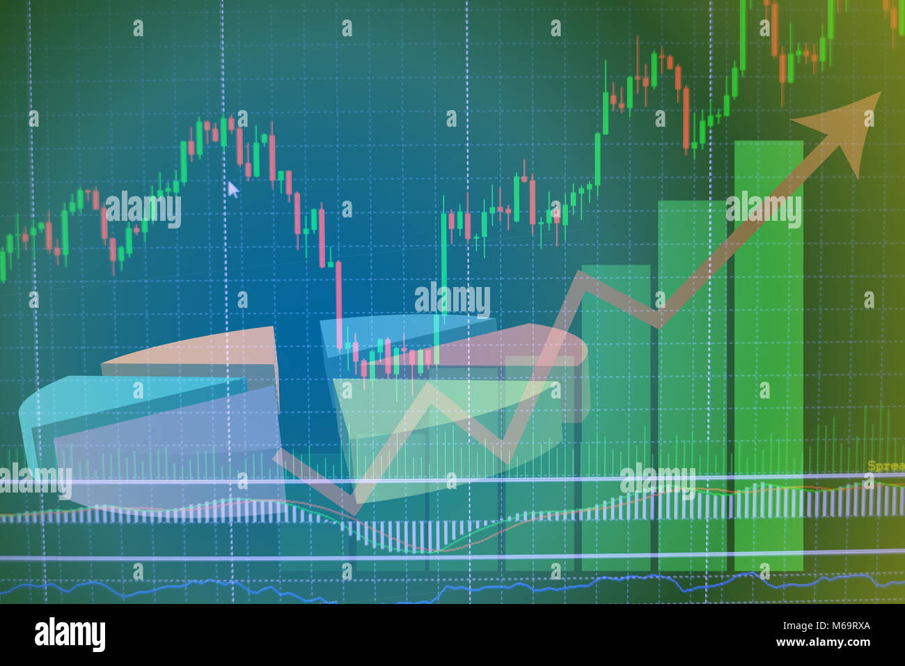 Candle stick graph chart with indicator showing bullish point or ...
