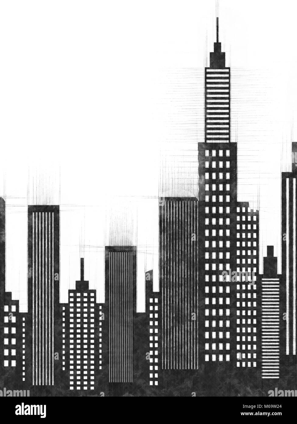 Modern American City Buildings And Skyscrapers Illustration Stock Photo ...
