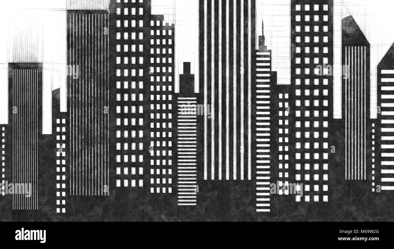 Modern American City Buildings And Skyscrapers Illustration Stock Photo ...