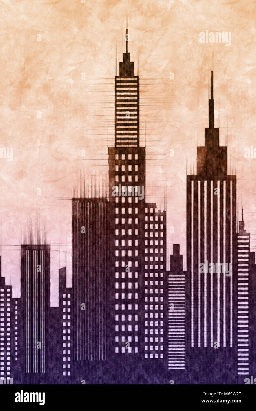 Modern American City Buildings And Skyscrapers Illustration Stock Photo ...