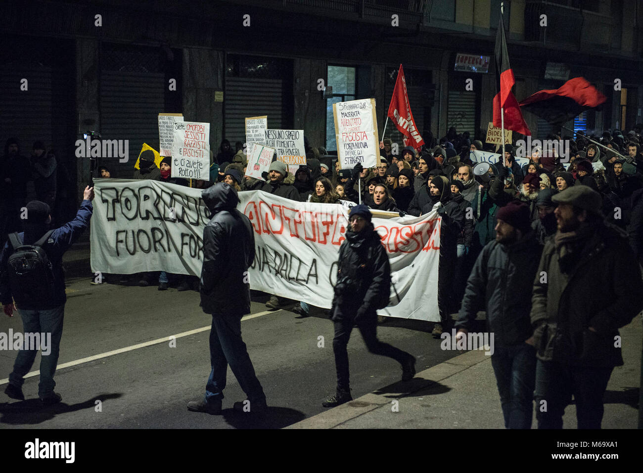 March 1, 2018 - Turin, Italy-March 1, 2018: Anti-fascist demonstration ...