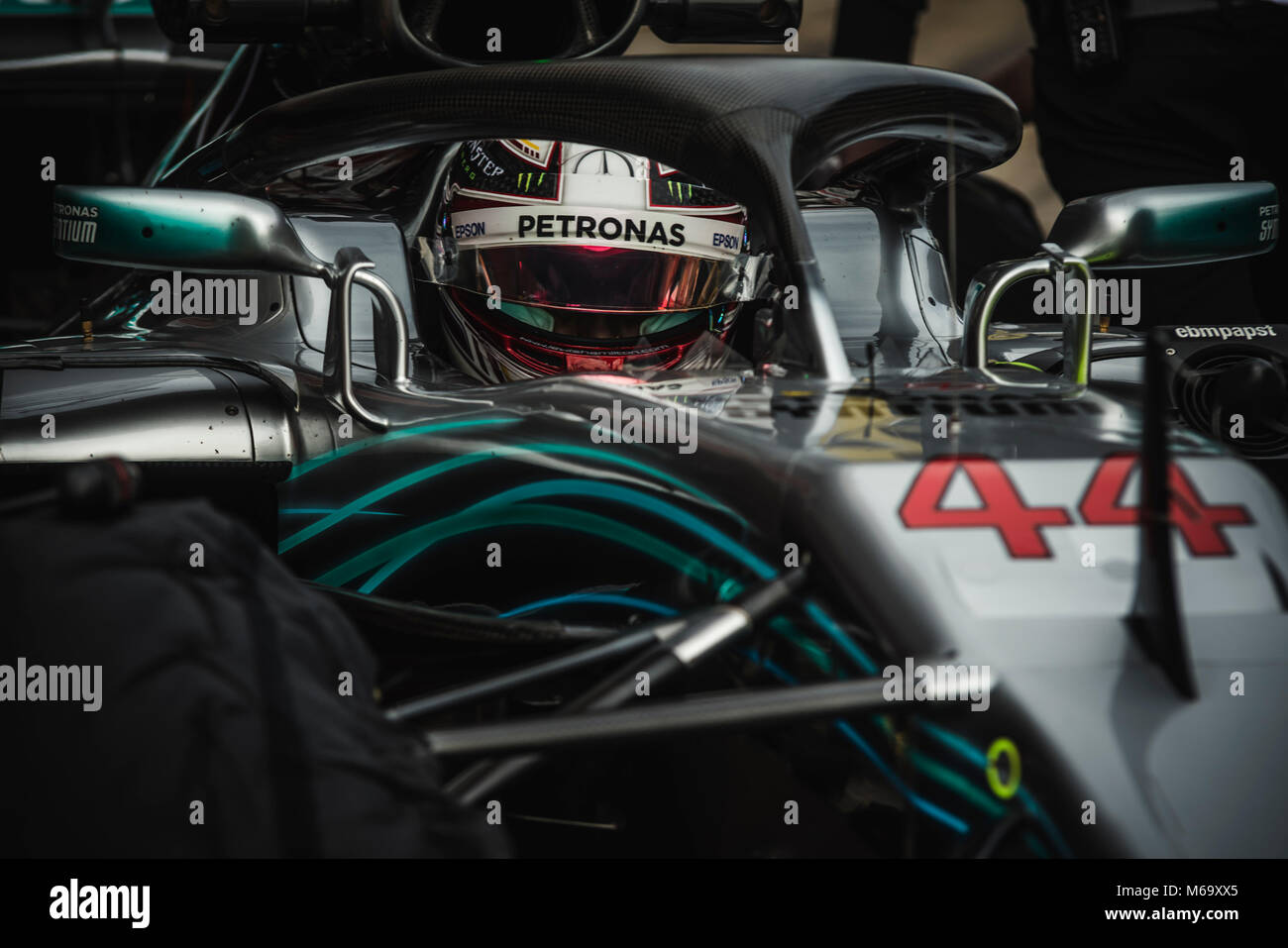 Barcelona, Spain. 1 March, 2018: LEWIS HAMILTON (GBR) in his Mercedes ...