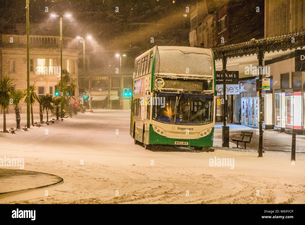 Devon, UK. 1st March, 2018. UK Weather: Storm Emma arrives to be met by ...