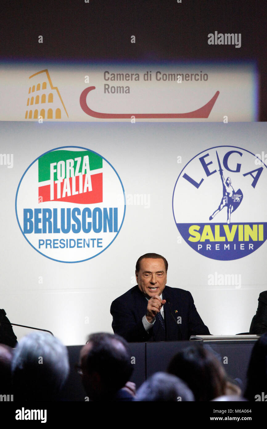 Rome, Italy. 1st Mar, 2018. Silvio Berlusconi, leader of the Forza ...