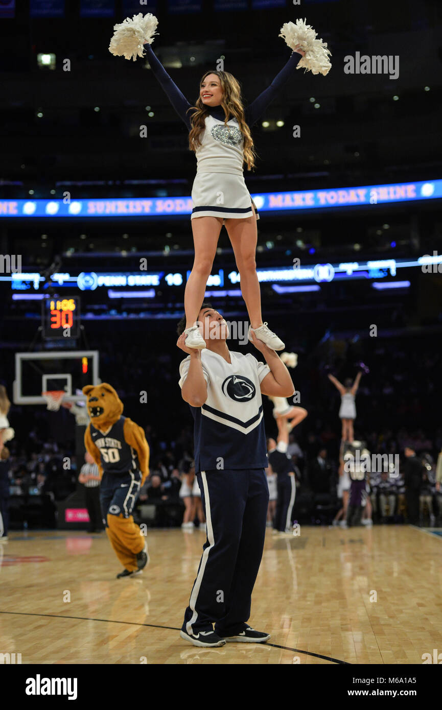 New York, New York, USA. 1st Mar, 2018. Penn State cheerleaders ...
