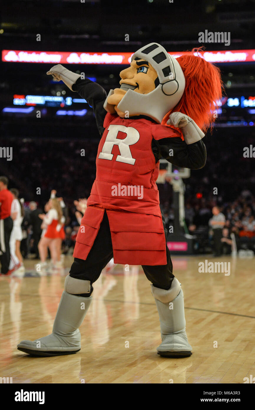 New York, New York, USA. 1st Mar, 2018. The Rutgers mascot strikes a ...