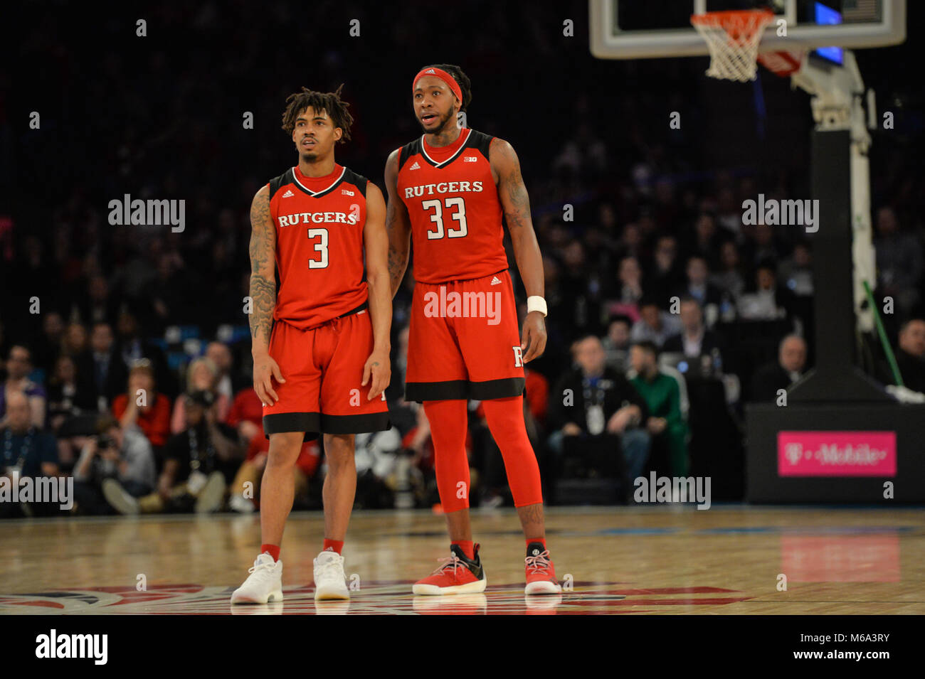 New York, New York, USA. 2nd Mar, 2018. COREY SANDERS (3) talks with ...