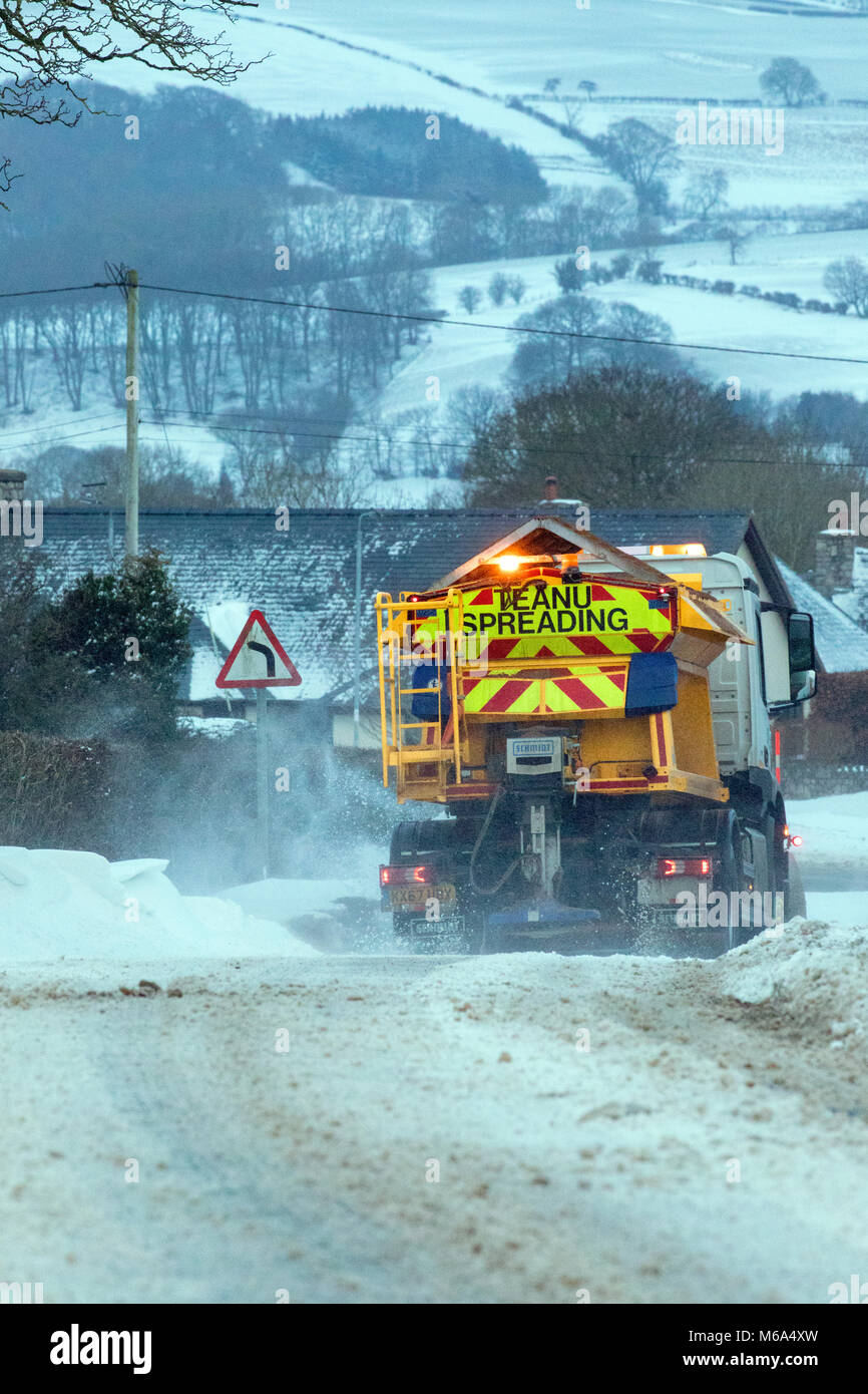 A Flintshire Council gritting vehicle and snow plough clearing the main ...