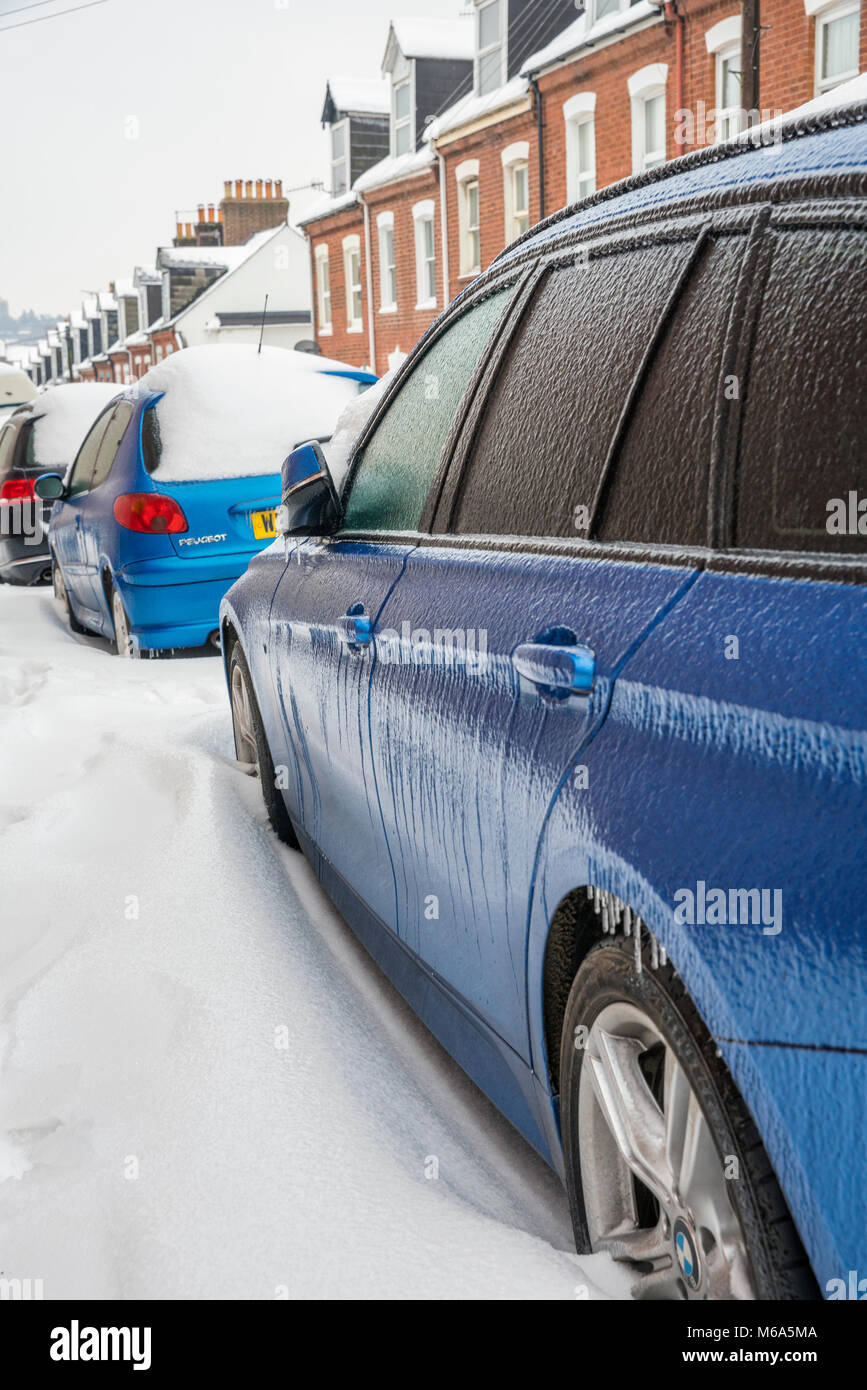 Exeter, Devon, UK. 2nd March 2018. UK Weather. Heavy snow and freezing ...