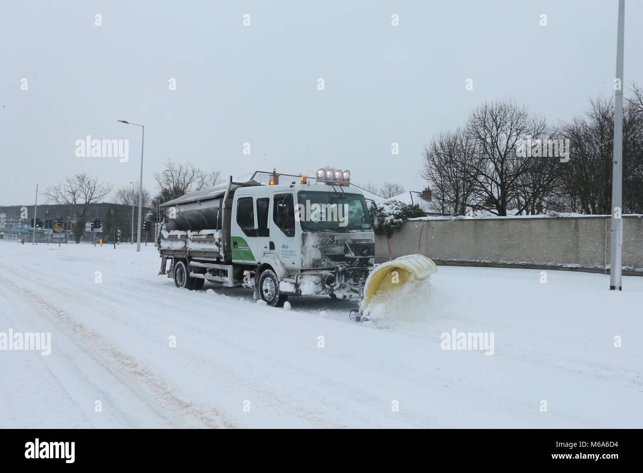 Dublin, Ireland. 2nd Mar, 2018. A local council snowplough drives ...