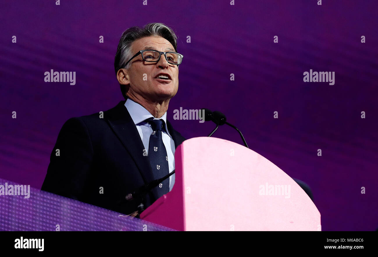 IAAF President Sebastian Coe speaks at the Open Ceremony of the IAAF ...