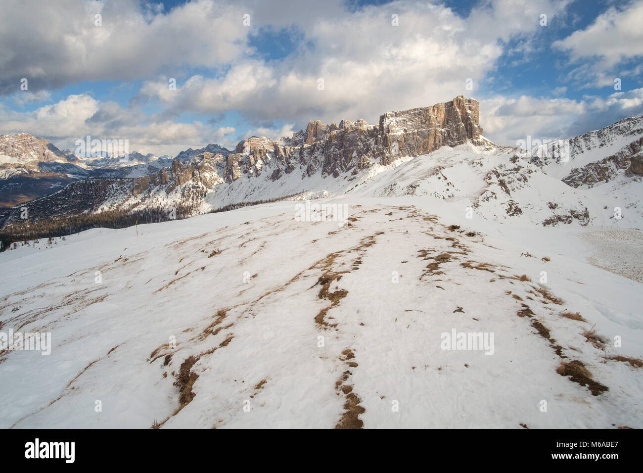 Beautiful snowy mountain range in Lastoni di Formin, Dolomites, Italy ...