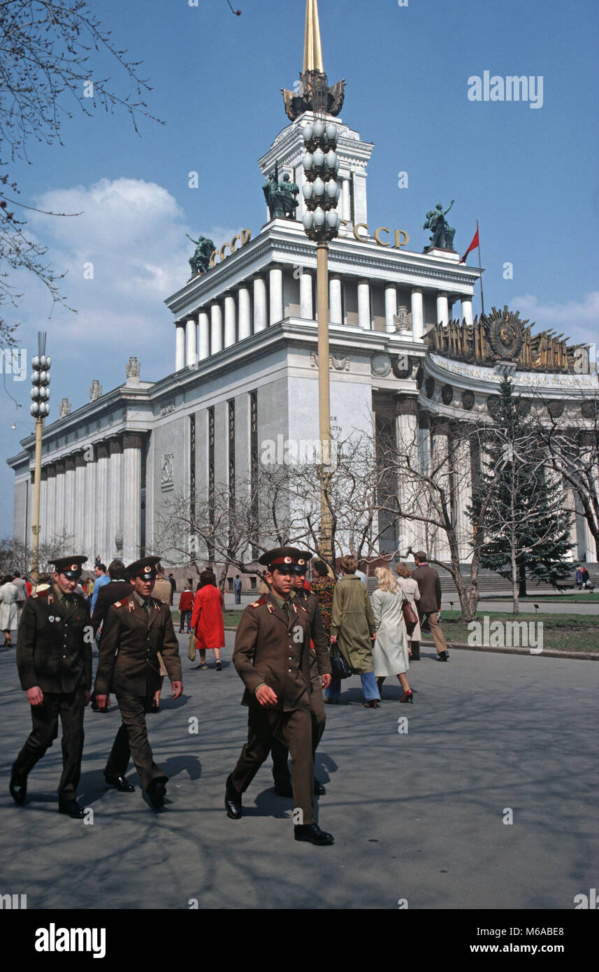 Soldiers walking in front of Soviet style architecture Pavilion of ...