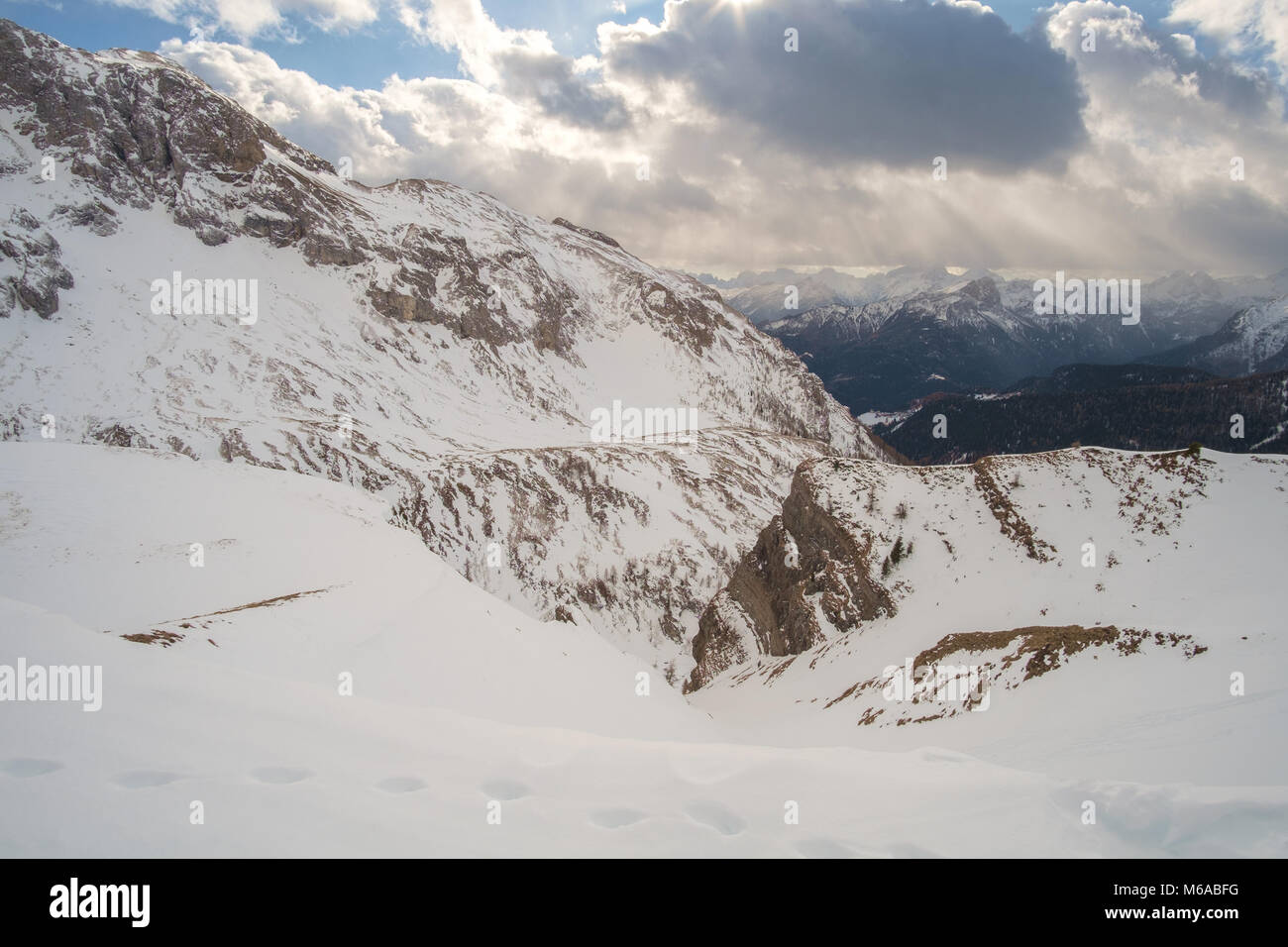 Mountains snow landscape on the northern Italy Dolomites Stock Photo ...