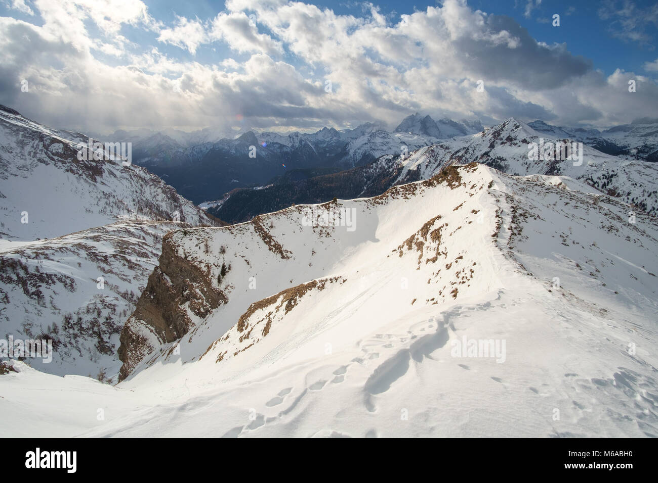 Mountains snow landscape on the northern Italy Dolomites Stock Photo ...