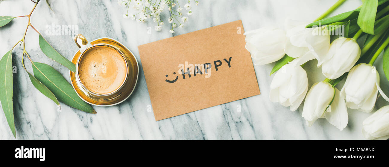 Feminine morning layout with coffee Stock Photo - Alamy