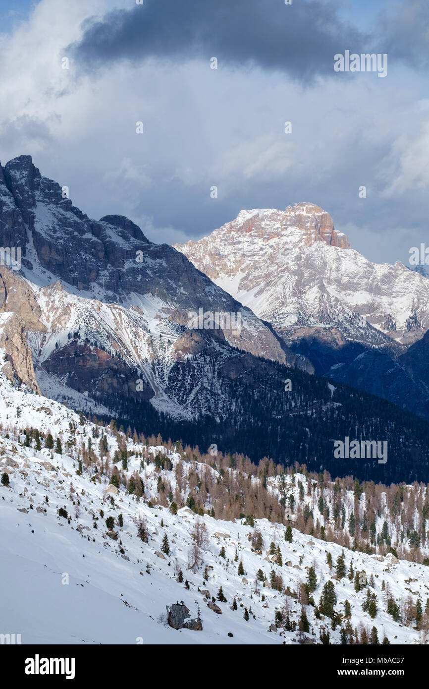 Mountains snow landscape on the northern Italy Dolomites Stock Photo ...