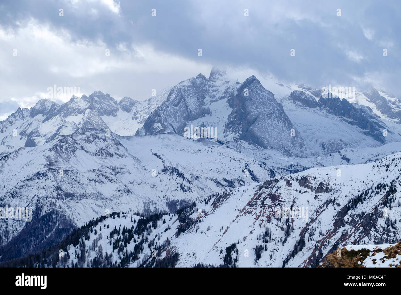 Mountains snow landscape on the northern Italy Dolomites Stock Photo ...