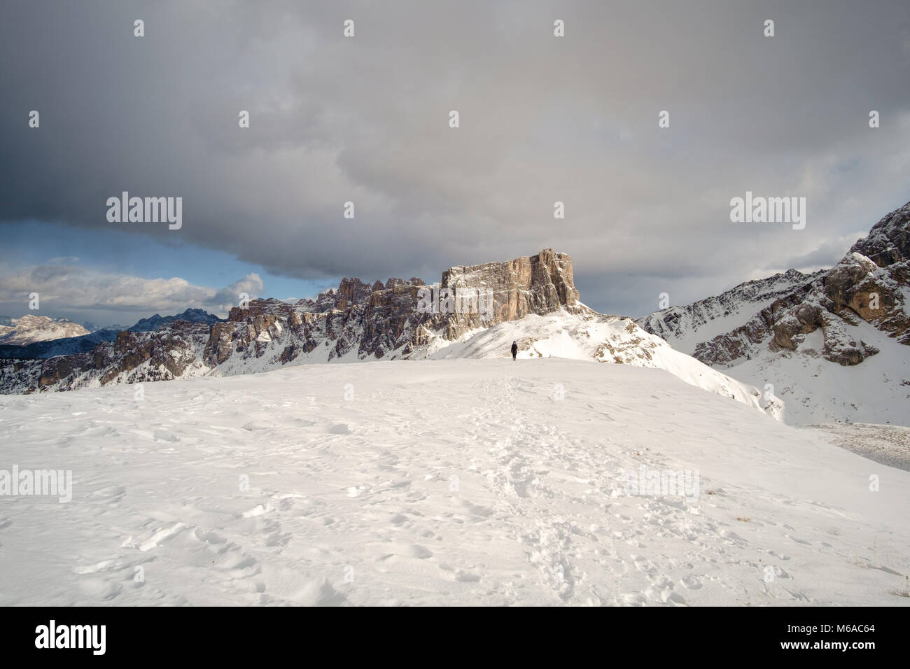 Beautiful snowy mountain range in Lastoni di Formin, Dolomites, Italy ...