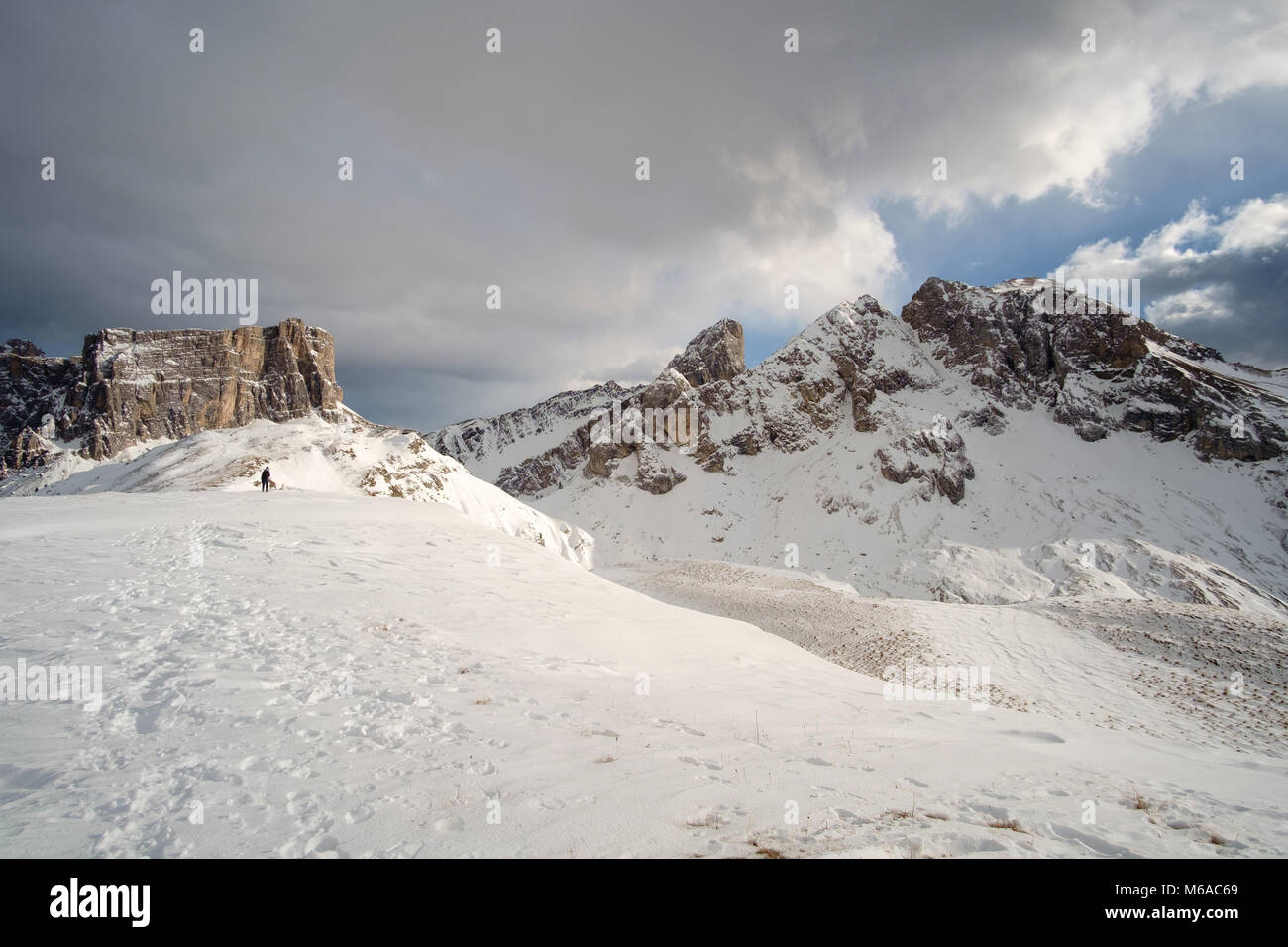 Beautiful snowy mountain range in Lastoni di Formin, Dolomites, Italy ...
